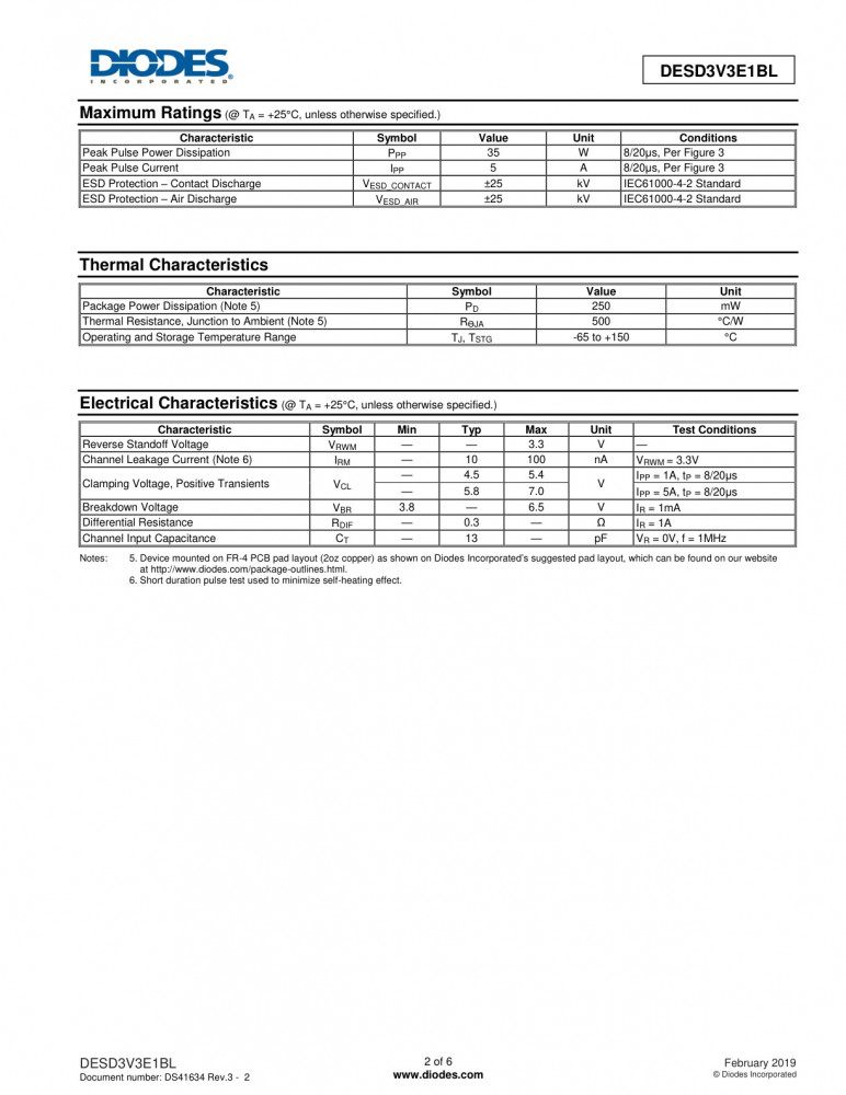 DESD3V3E1BL-7B datasheet page 2