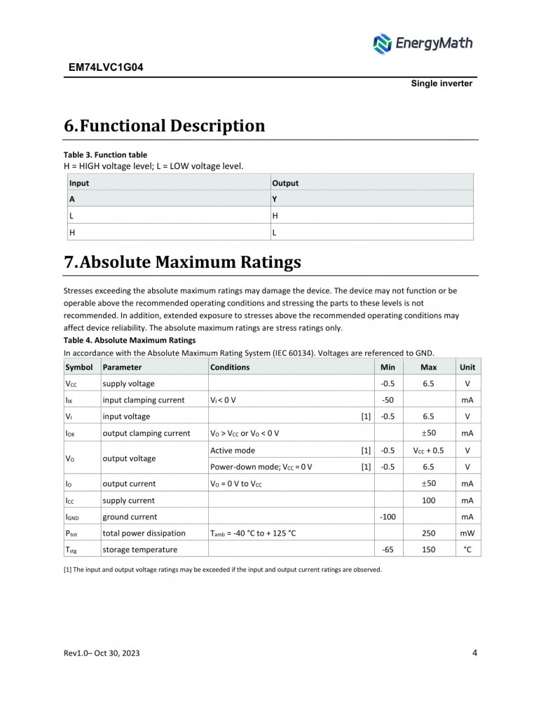 EM74LVC1G04 datasheet page 4