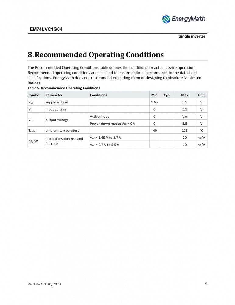 EM74LVC1G04 datasheet page 5