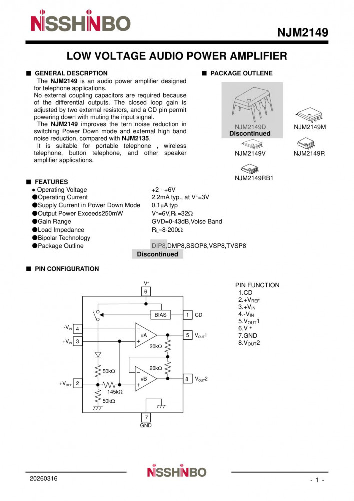 NJM2149 datasheet page 1
