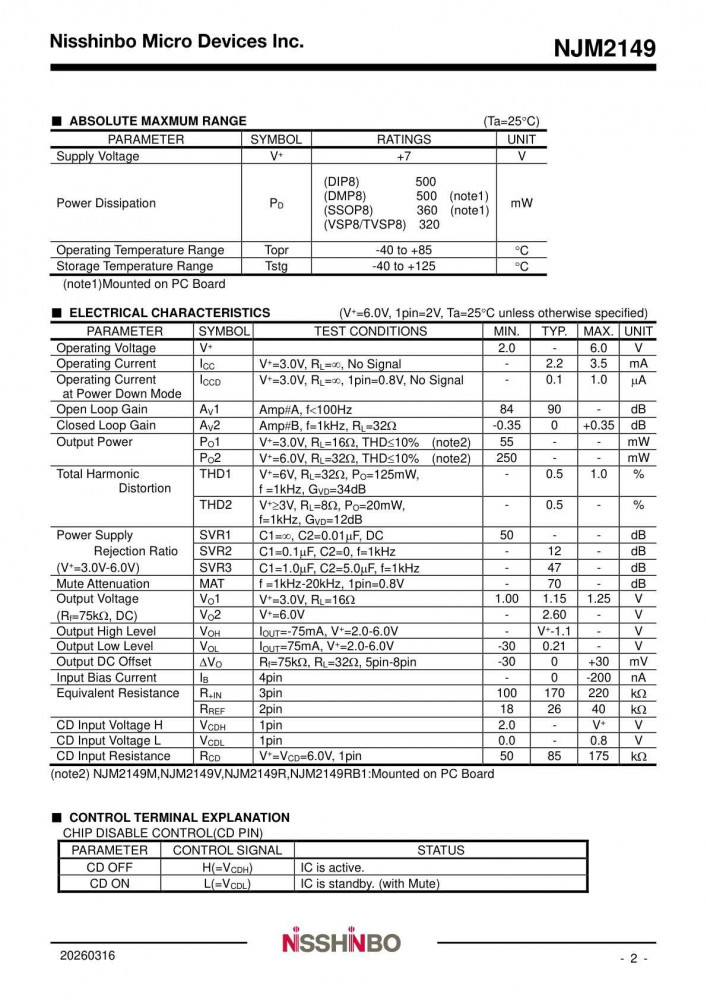 NJM2149 datasheet page 2