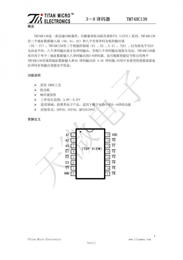 TM74HC138 datasheet page 1