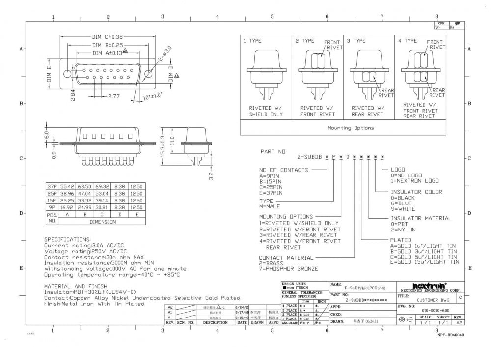 Z-SUBDBAM102A092 technical drawing page