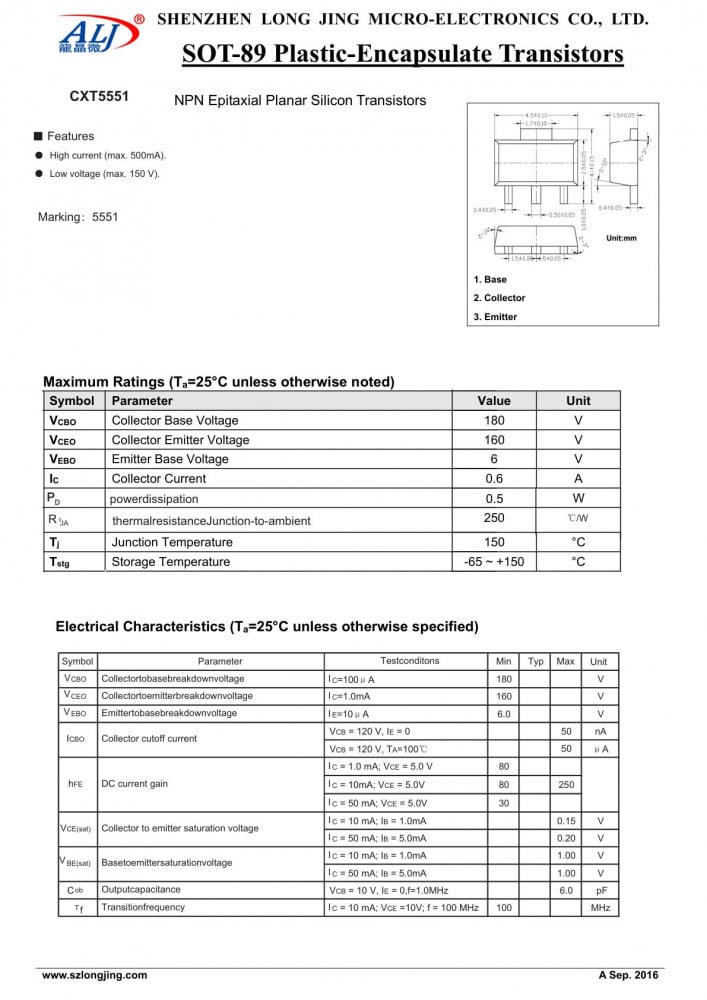 CXT5551 datasheet page 1