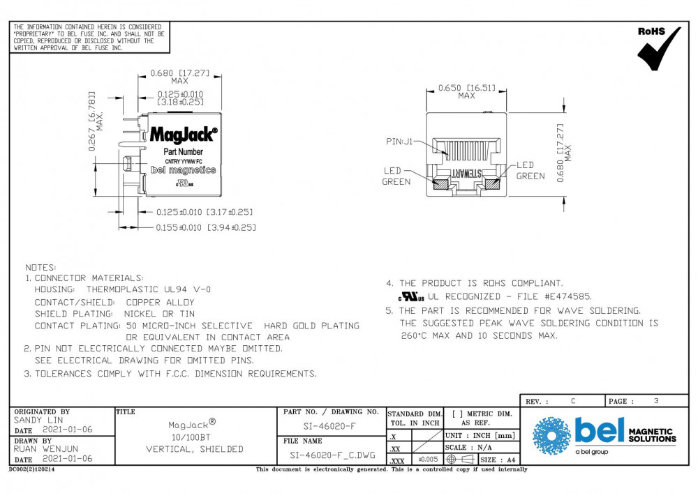Bel Fuse SI-46020-F technical drawing page 2