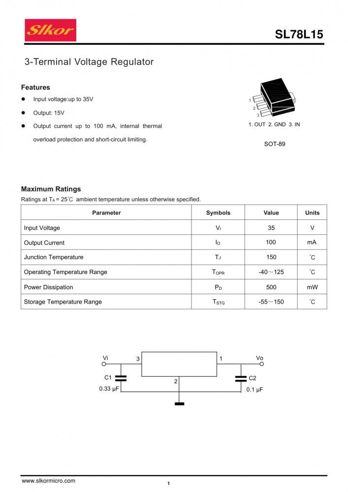 SL78L15 datasheet page 1