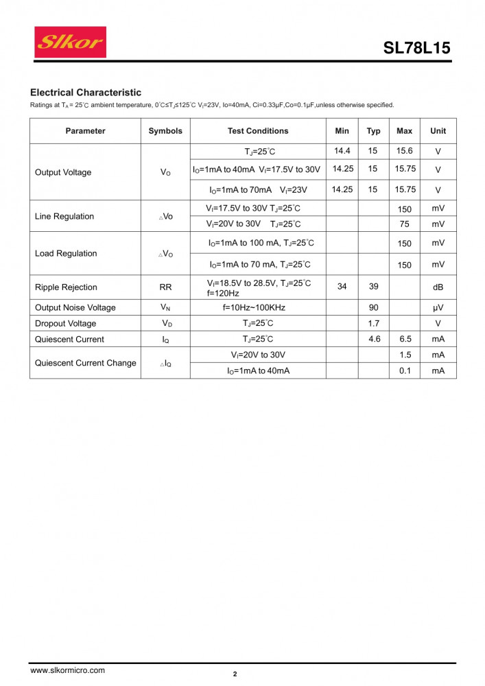 SL78L15 datasheet page 2