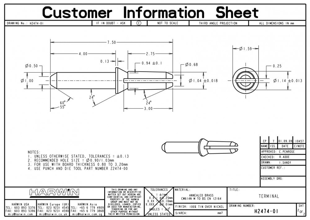 Harwin H2474-01 technical document preview