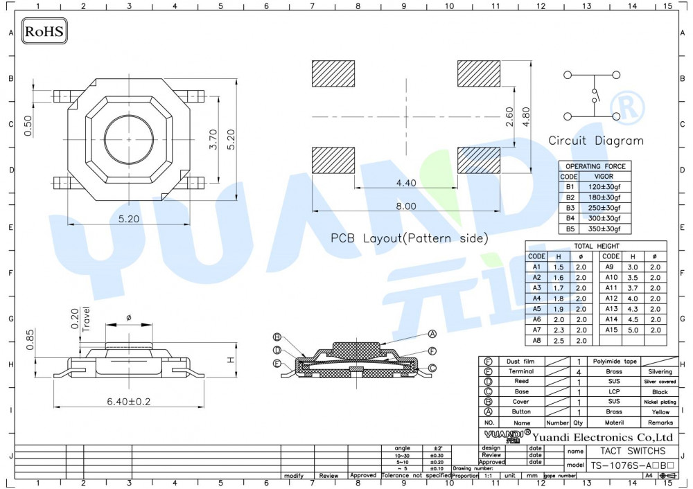 YUANDI TS-1076S-A12B3 technical document page