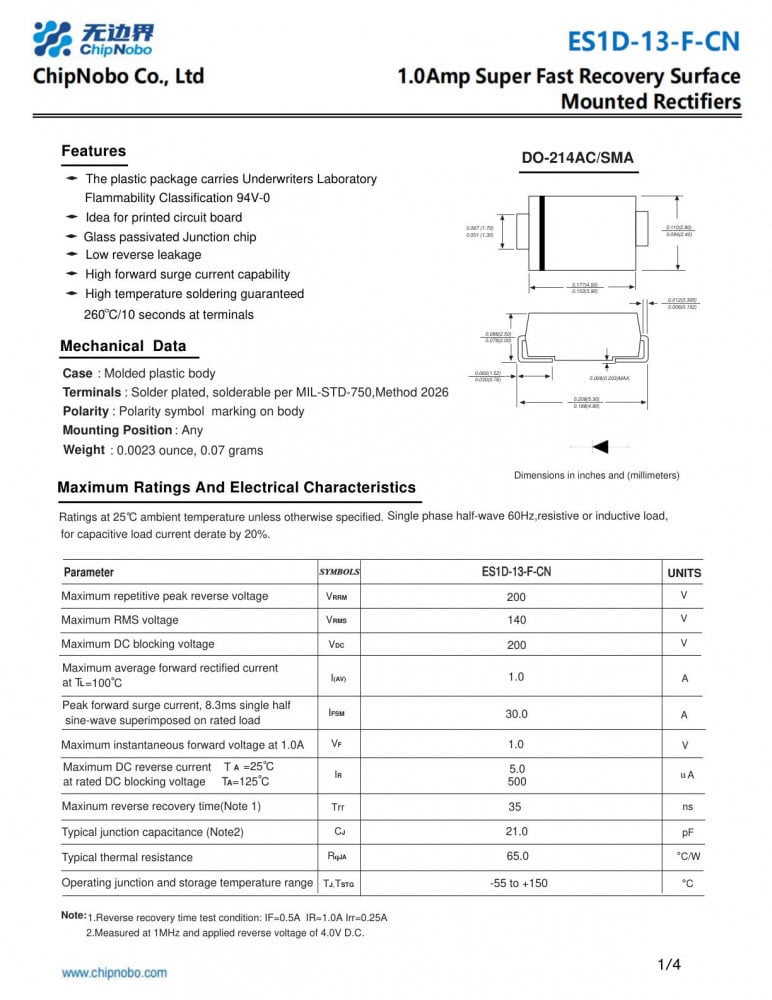 ES1D-13-F-CN datasheet page 1