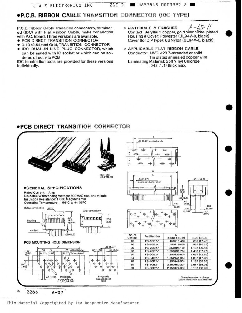 JAE PS-20BD2-1 technical document page 1