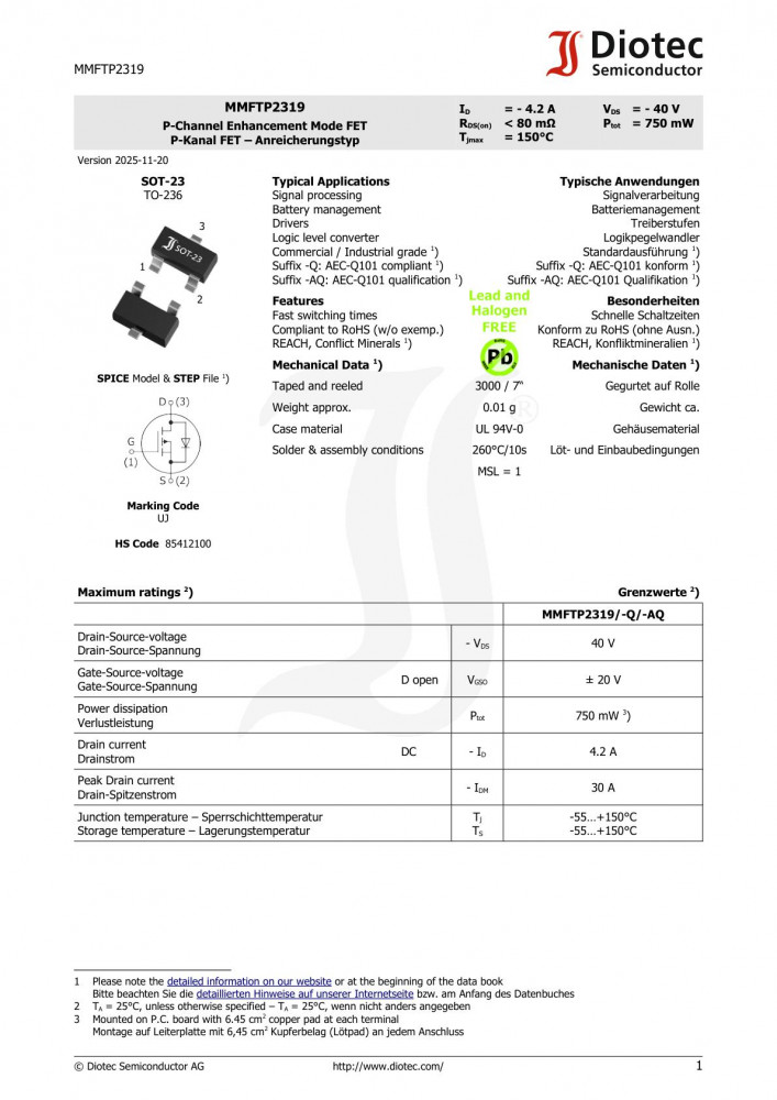 MMFTP2319 datasheet page 1