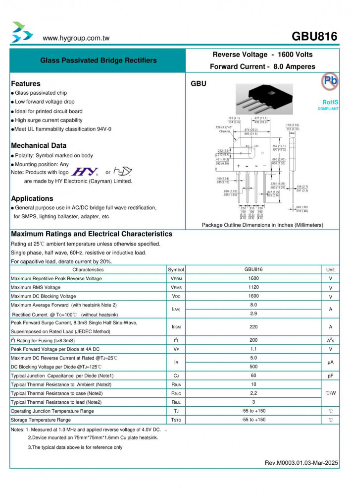 GBU816 datasheet page 1