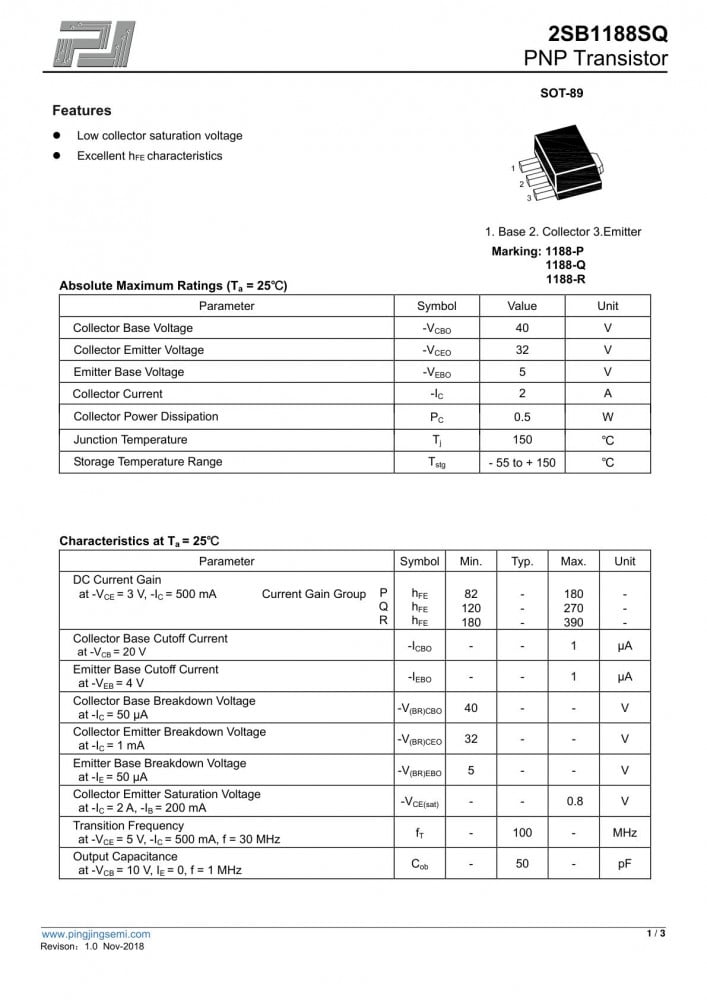 2SB1188SQ-Q datasheet page 1