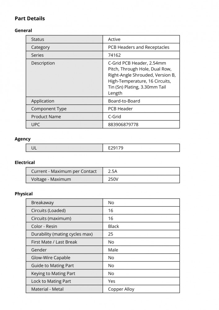 Technical document page 2 for MOLEX 741621016