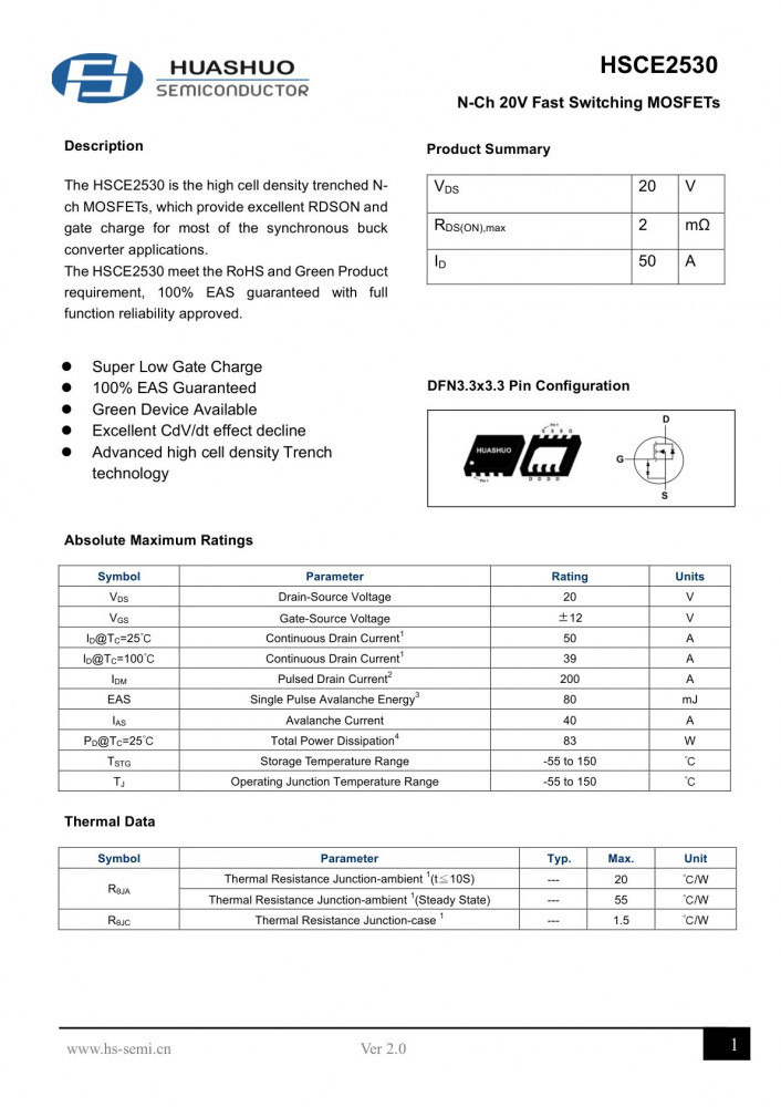 HSCE2530 datasheet page 1