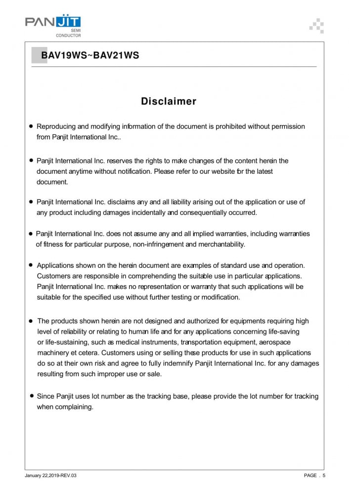 PANJIT BAV19WS to BAV21WS datasheet page 5