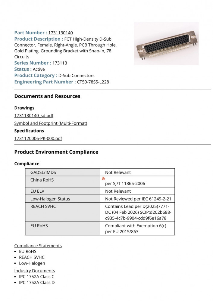 MOLEX 1731130140 technical drawing, page 1