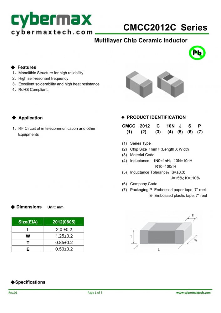 Cybermax CMCC2012 series datasheet page 1