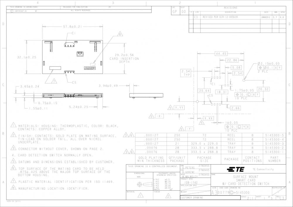 TE Connectivity 5145300-3 technical drawing sheet 1