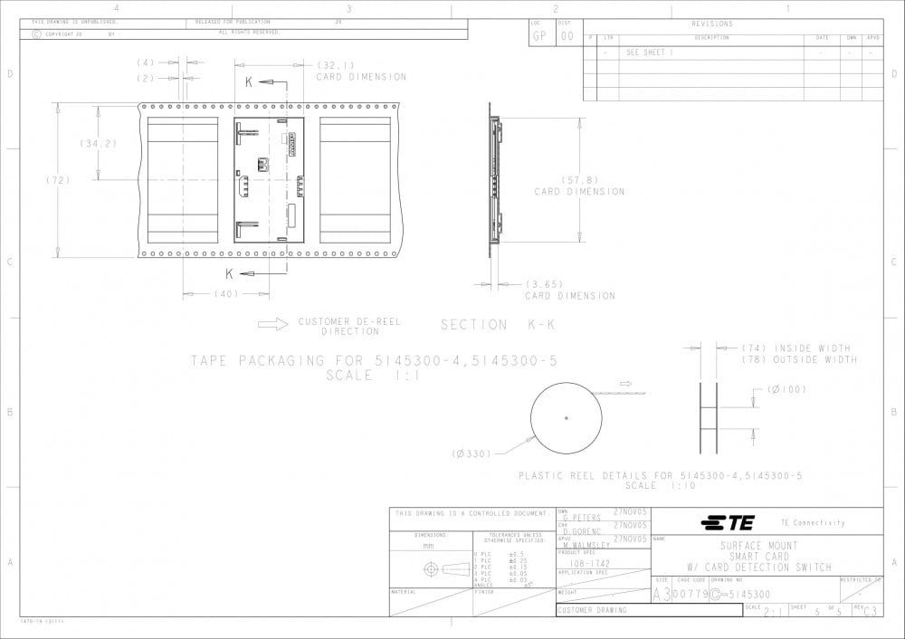 TE Connectivity 5145300-3 technical drawing sheet 5
