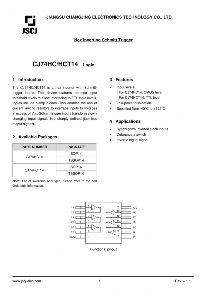 CJ74HC14BDN datasheet page 1