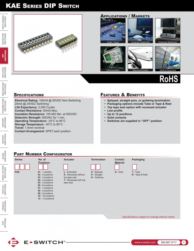 E-Switch KAE Series datasheet page 1