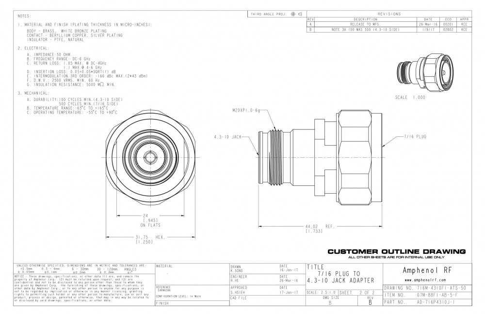 Amphenol AD-716P4310J-1 technical drawing page