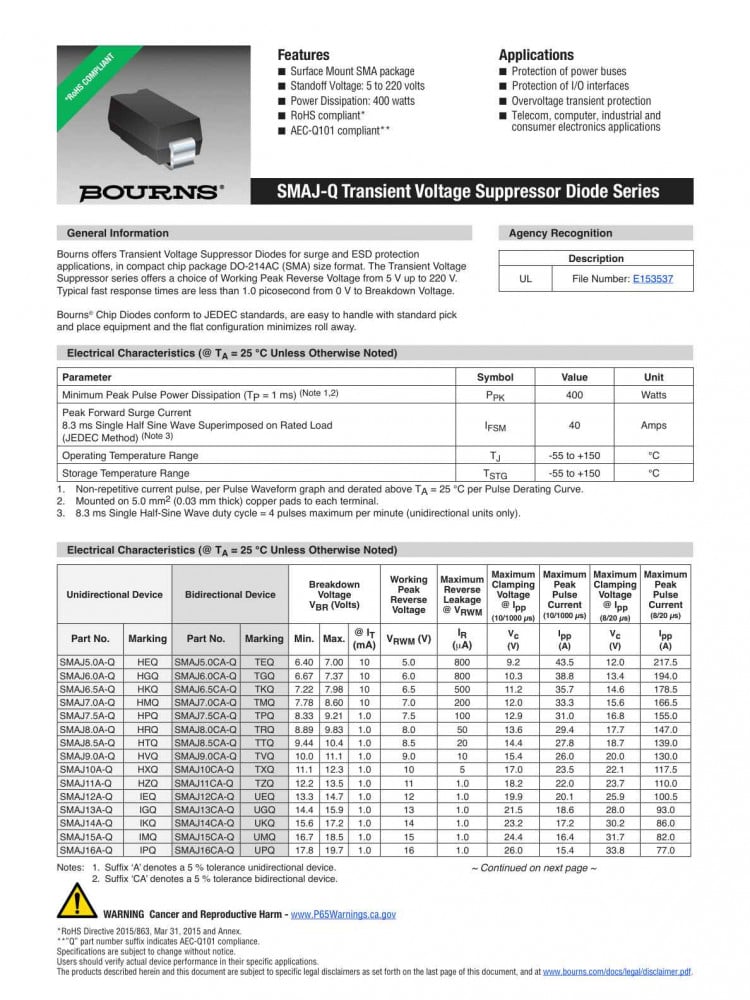 BOURNS SMAJ-Q datasheet page 1