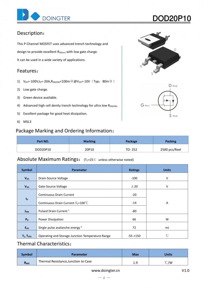 DOD20P10 datasheet page 1