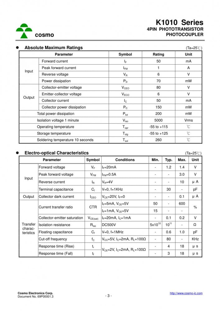 Cosmo K1010 datasheet page 3