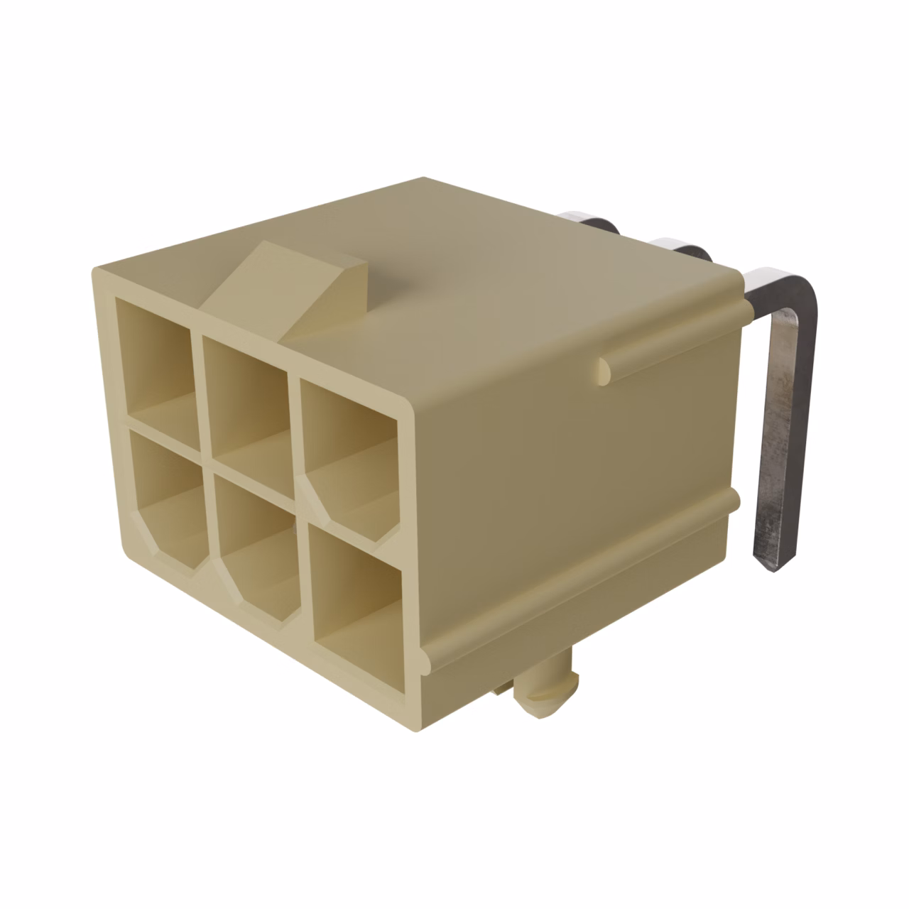 Mini-Fit Jr. First Mate / Last Break Header, 4.20mm Pitch, Dual Row, Right-Angle, 6 Circuits, Circuit 1 Voided, Nylon 6/6 94V-0, Natural, Matte Tin (Sn) Plating, with Mounting Pegs, Tray for sale