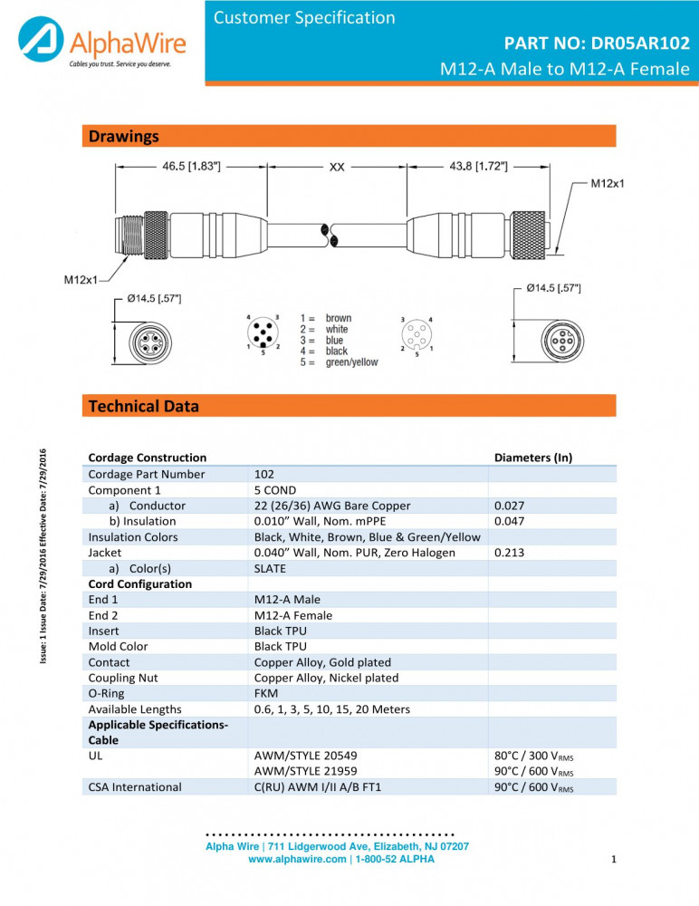 Alpha Wire DR05AR102 SL400 technical document page 1