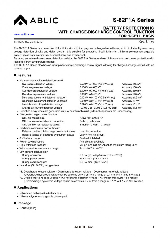S-82F1A datasheet page 1