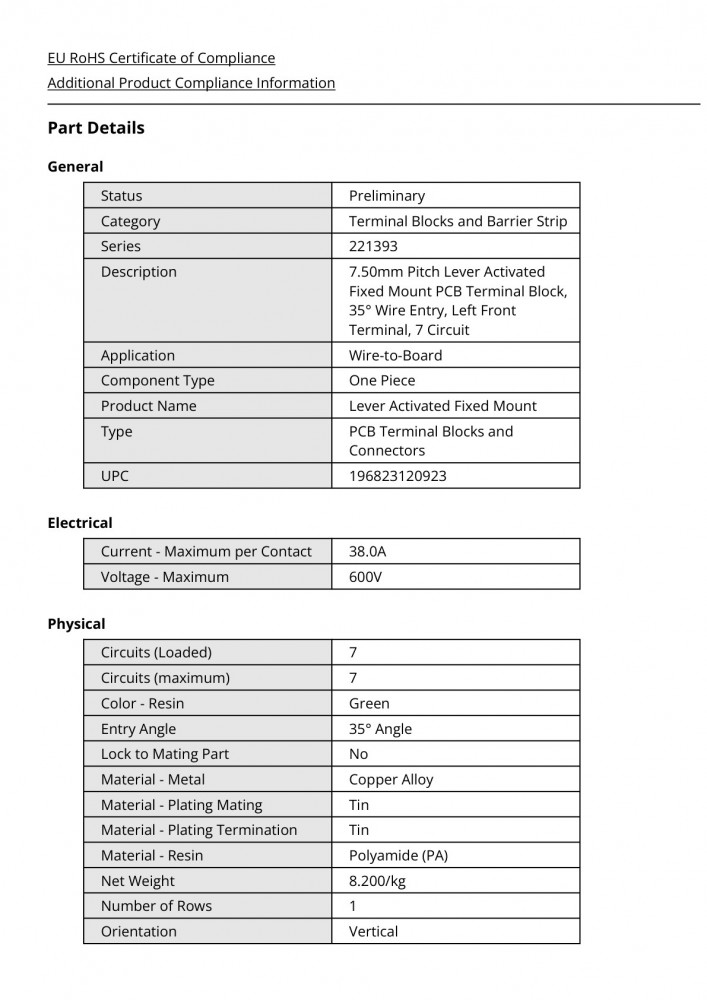 Technical document page 2 for MOLEX 2213930007