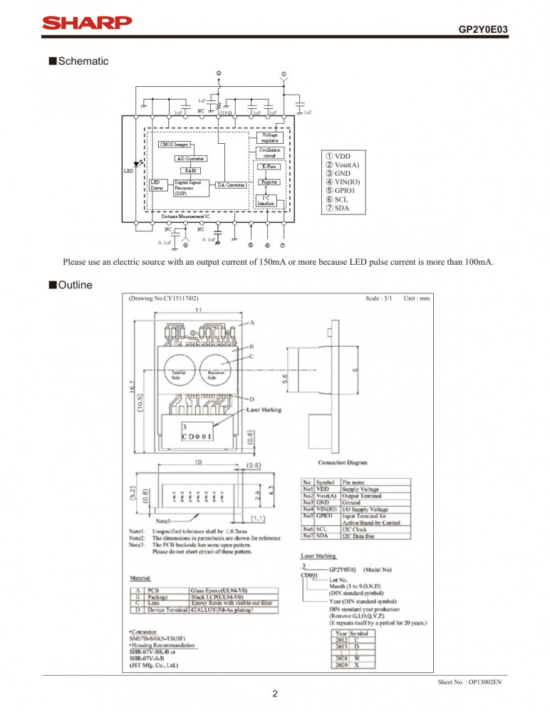 GP2Y0E03 datasheet page 2