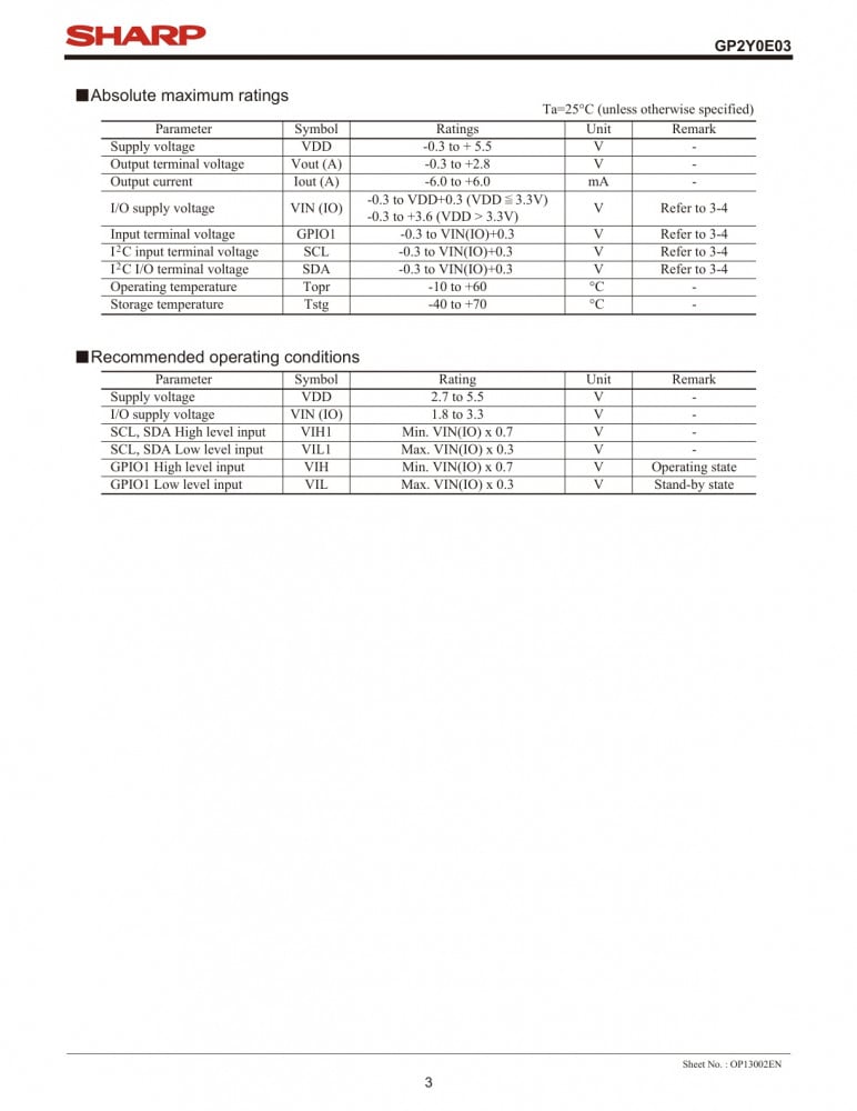 GP2Y0E03 datasheet page 3
