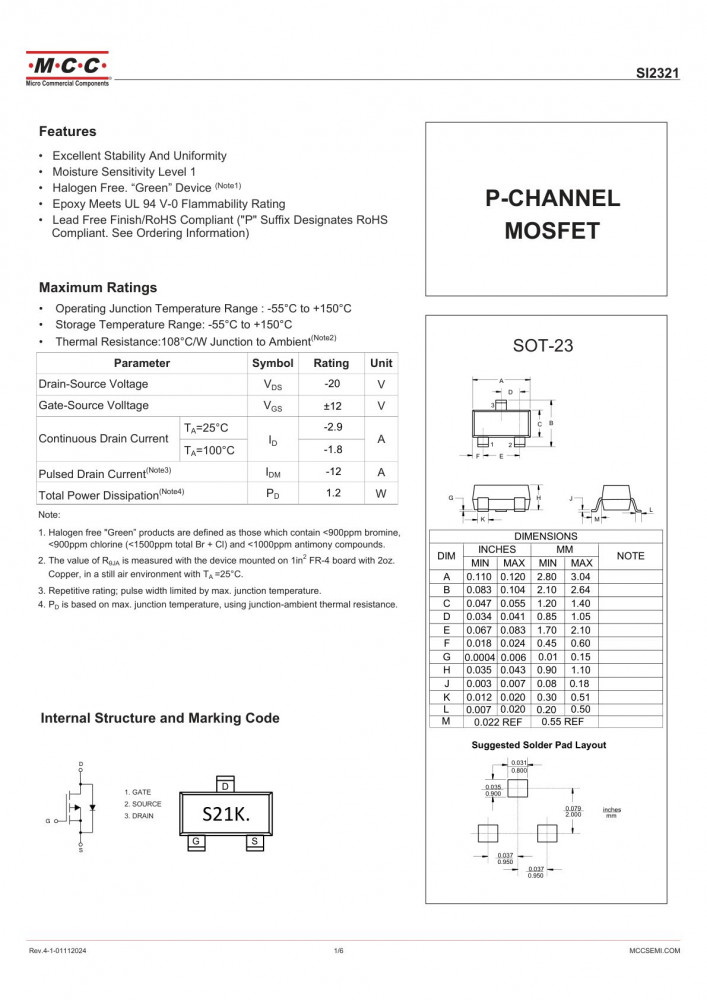 SI2321-TP datasheet page 1