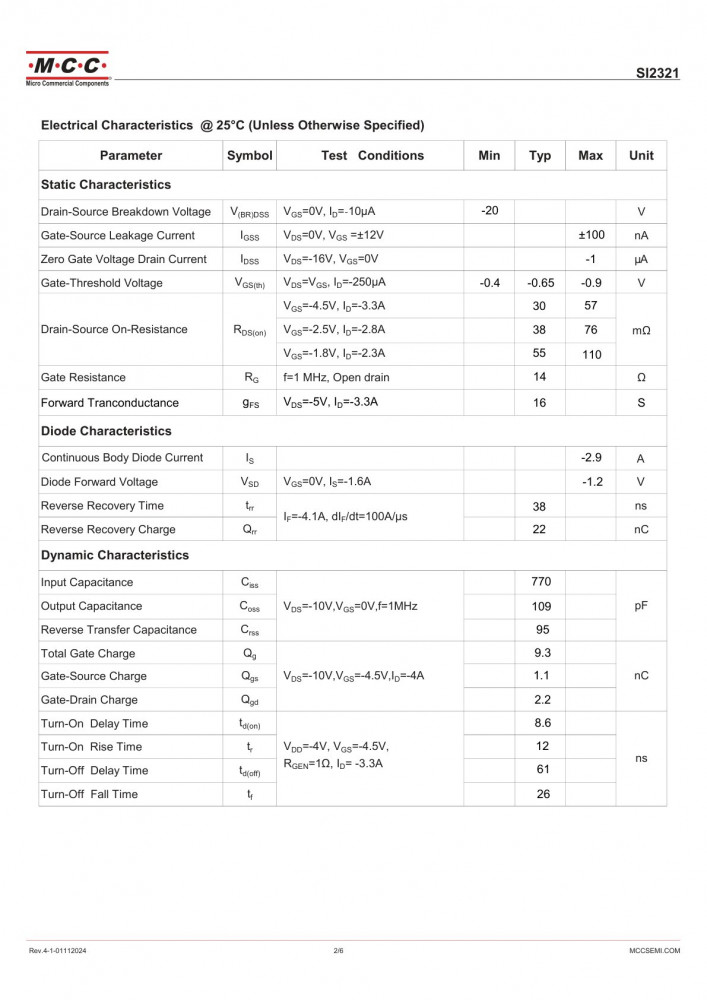 SI2321-TP datasheet page 2