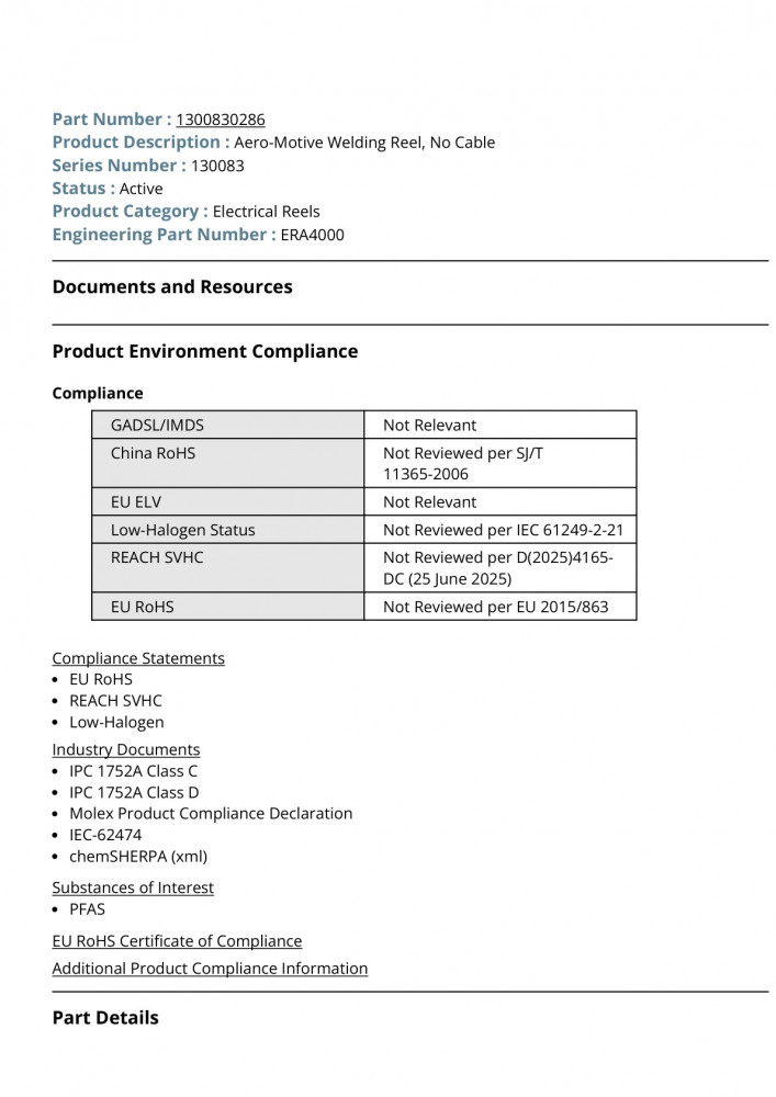 Molex product document page 1 for model 1300830286