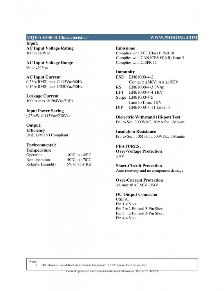 MQ10A-050B-H technical document page 2