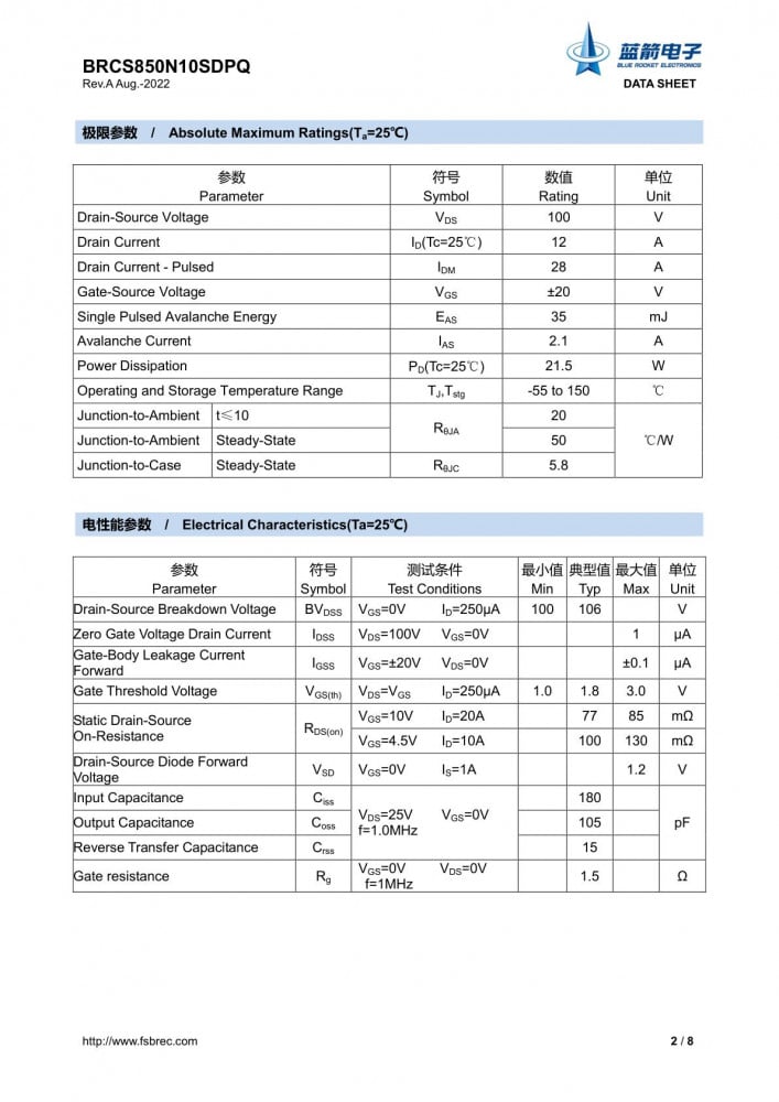 BRCS850N10SDPQ datasheet page 2