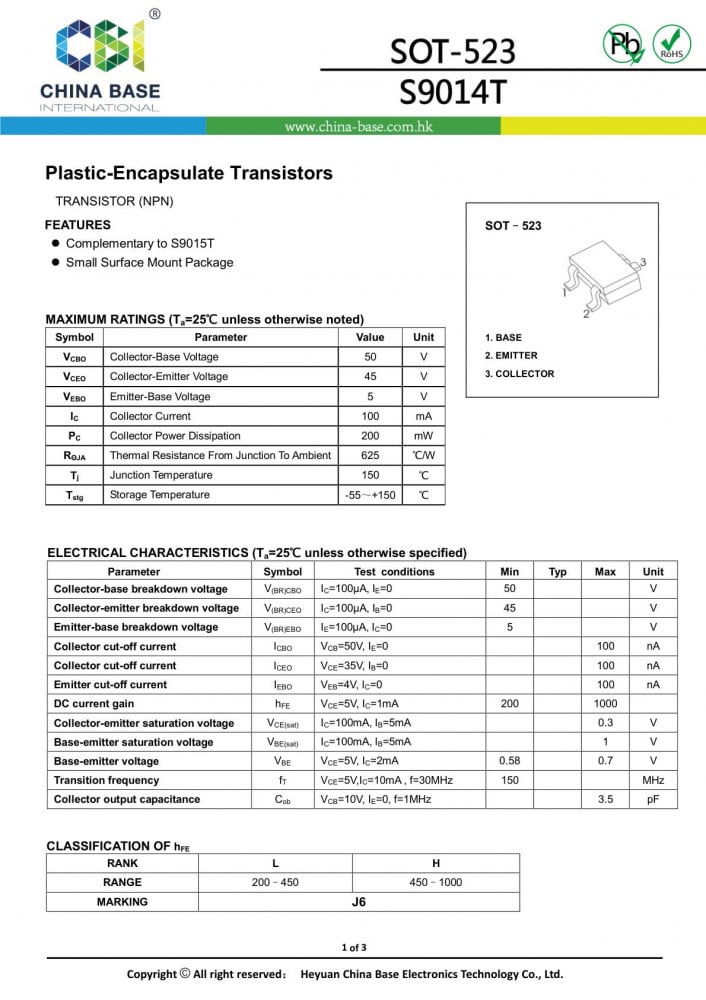 CBI S9014T datasheet page 1