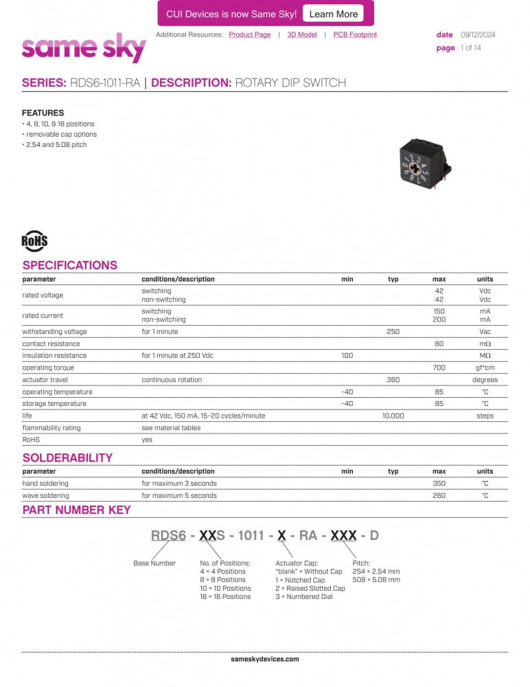 CUI RDS6 datasheet page 1
