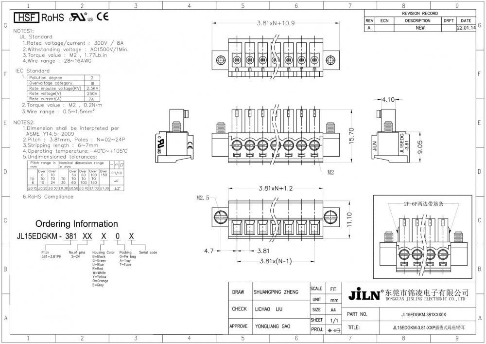 JILN JL15EDGKM series technical drawing
