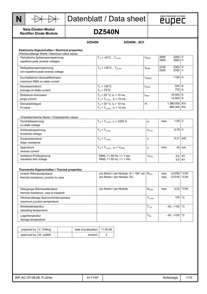 DZ540N22K data sheet page 1