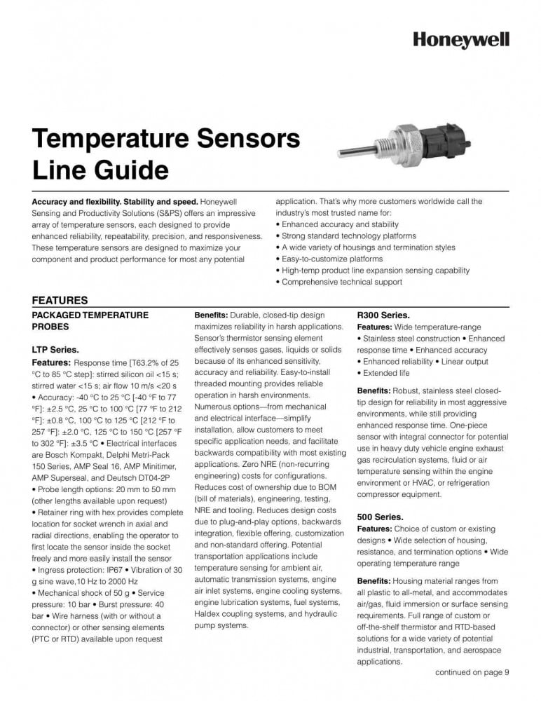 Honeywell temperature sensor guide page 1