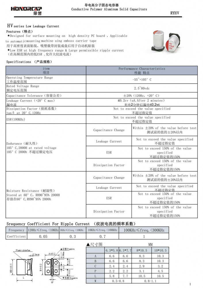 Honor Elec HV series datasheet page 1