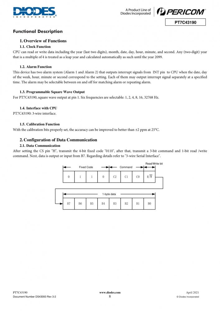 PT7C43190AWEX datasheet page 8