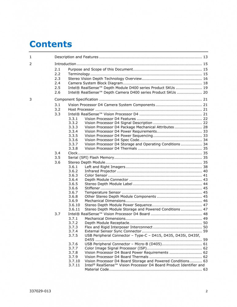Intel RealSense D400 Series datasheet page 2